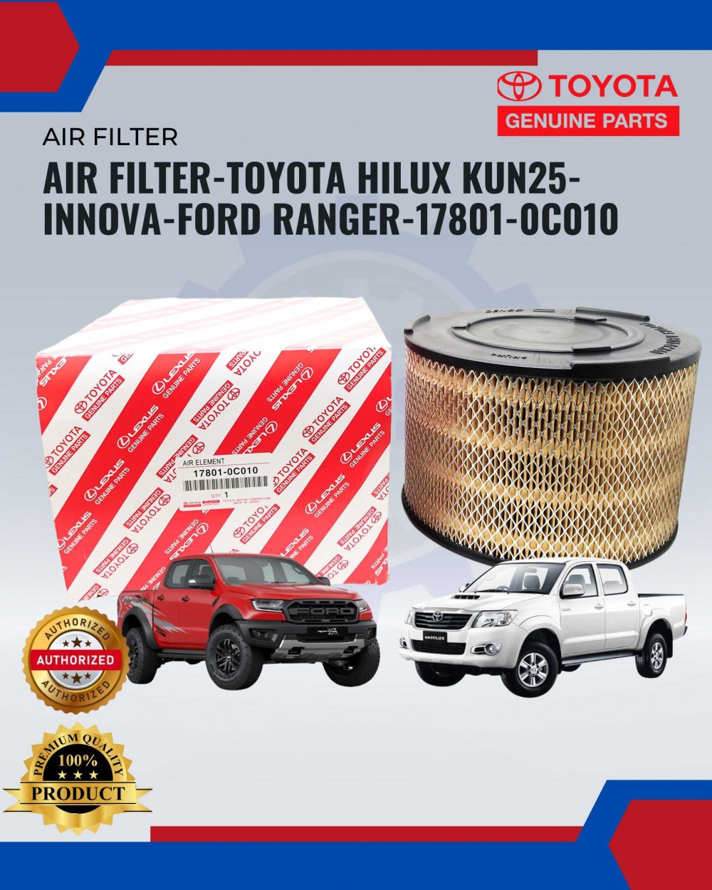 Air Filter-Toyota Hilux Kun25-Innova-Ford Ranger-17801-0C010 | JCA AUTO ...