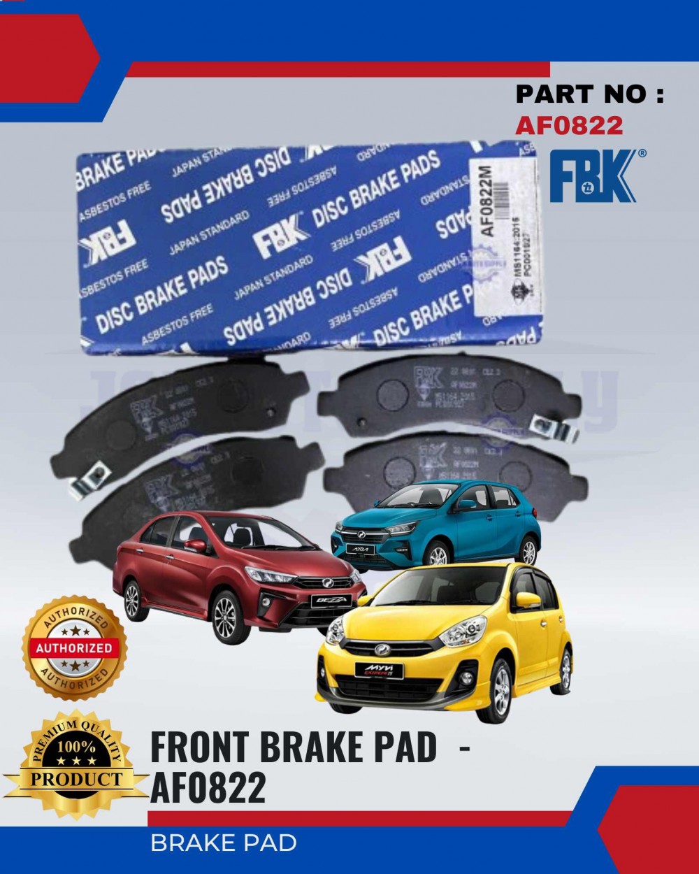 Perodua Myvi (Lagi Best) - Axia - Bezza Front Disc Brake Pad - FBK - AF0822