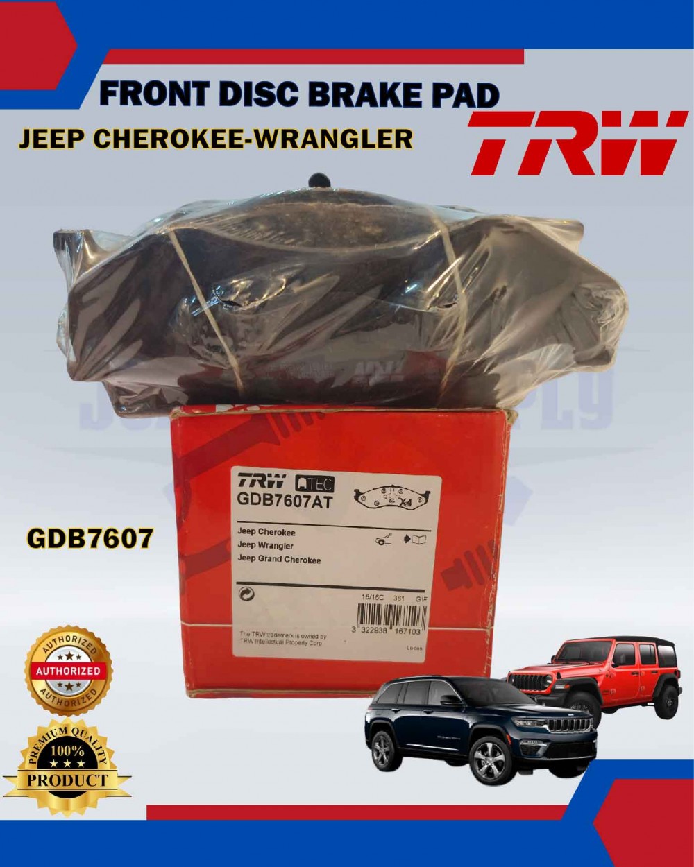 Jeep Cherokee-Wrangler-Grand Cherokee-Front Disc Brake Pad-TRW-GDB7607