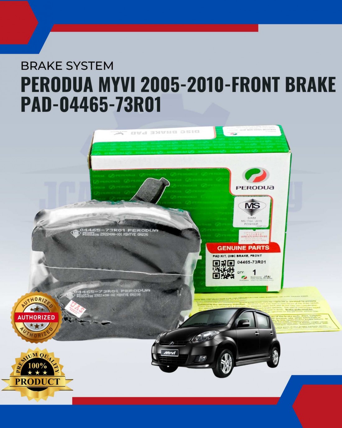 Perodua Myvi 2005-2010-Front Brake Pad-04465-73R01 | JCA AUTO SUPPLY