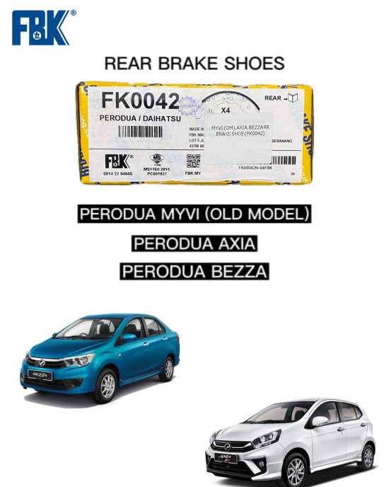 Perodua Myvi (Old Model) - Axia - Bezza Rear Brake Shoe - FBK - FK0042