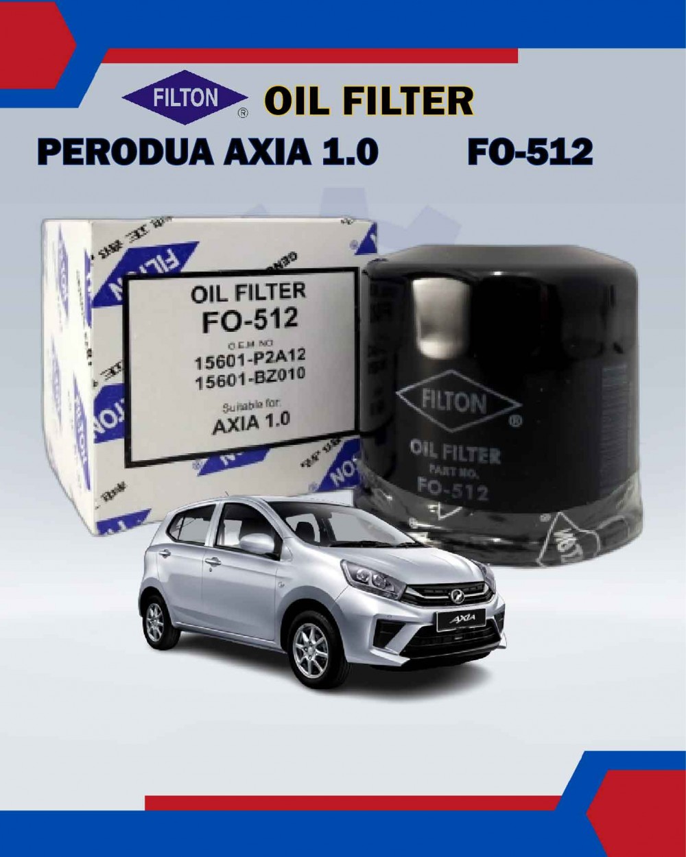 Oil Filter-Filton-Perodua Axia 1.0, Aruz, Bezza. Myvi, Ativa-FO-512 ...