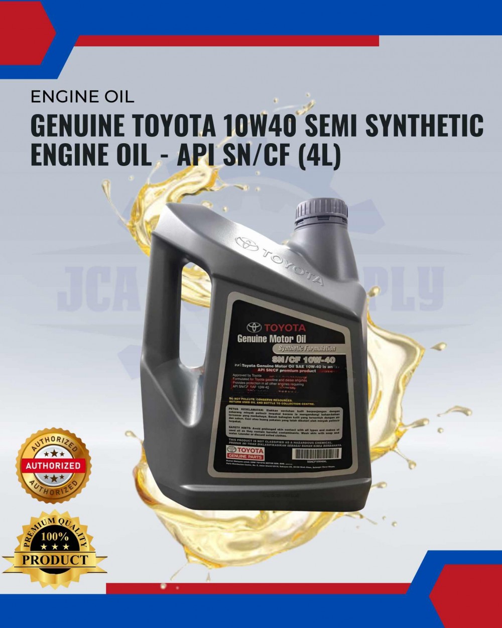 Genuine Toyota 10W40 Semi Synthetic Engine Oil - API SN/CF (4L ...