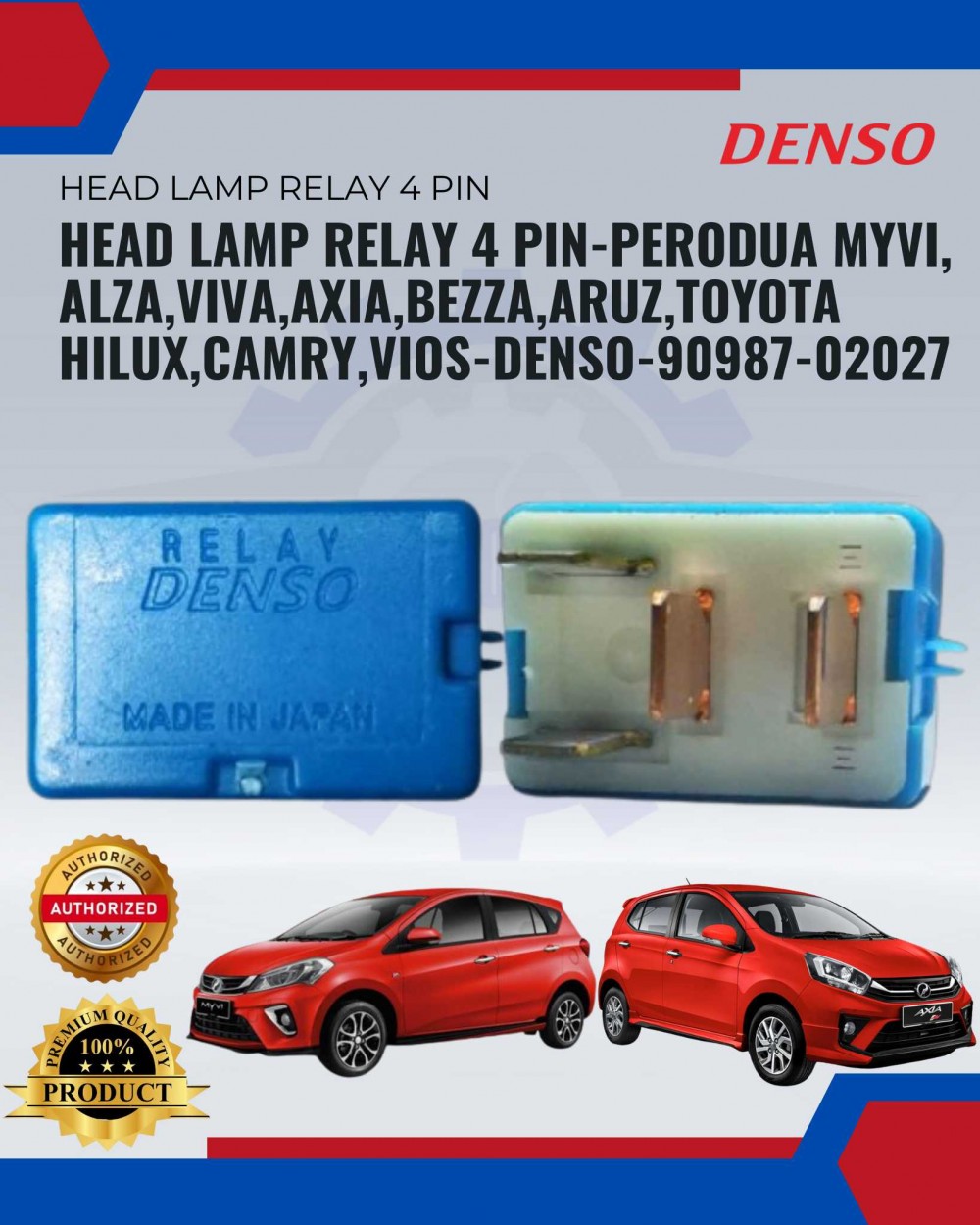 Head Lamp Relay 4 Pin-Perodua Myvi-Alza-Viva-Axia-Bezza-Aruz-Toyota Hilux-Camry-Vios-DENSO-90987 ...