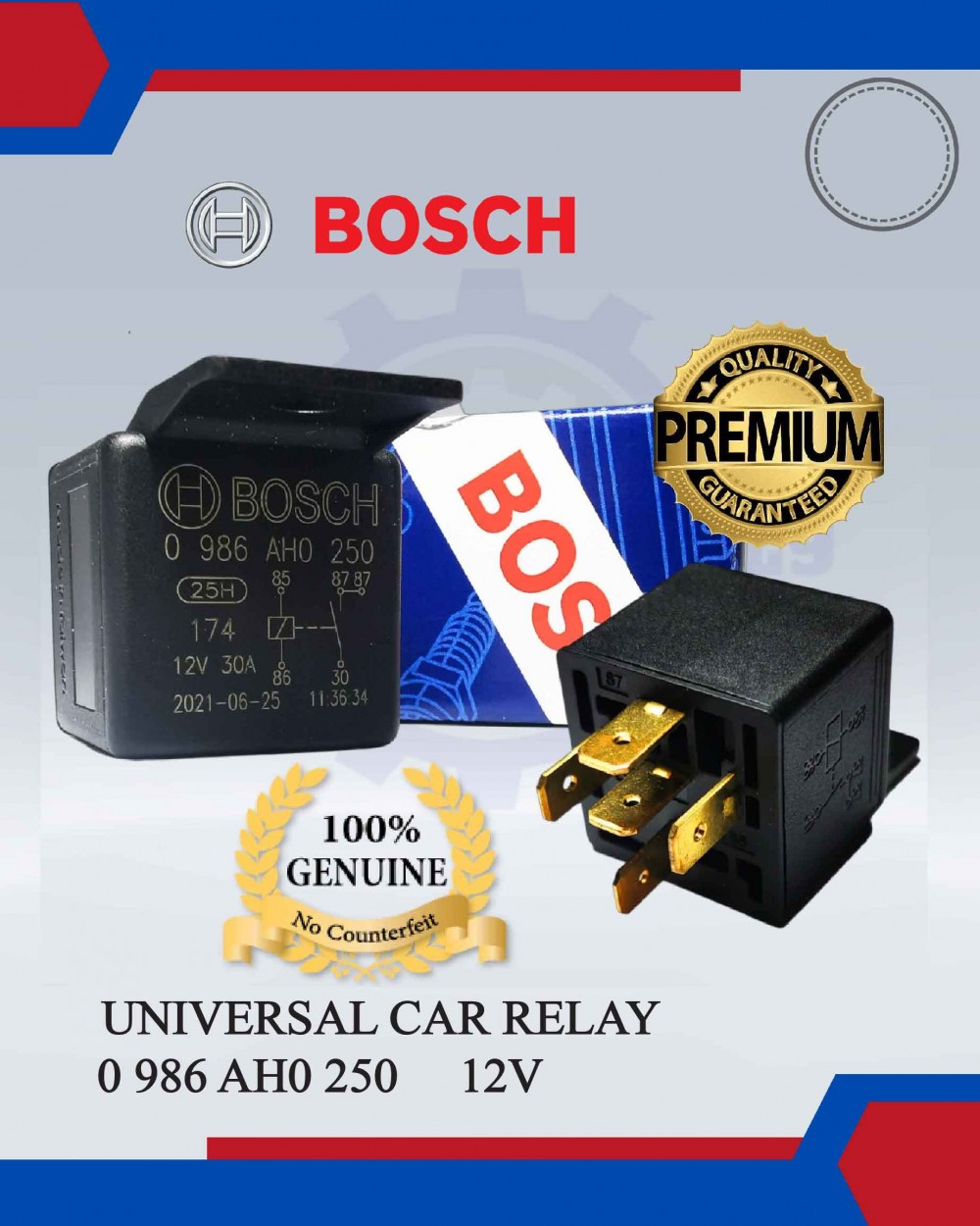 Universal Car Relay 5 Pin 12V-BOSCH ORIGINAL-0986AH0250 | JCA AUTO SUPPLY