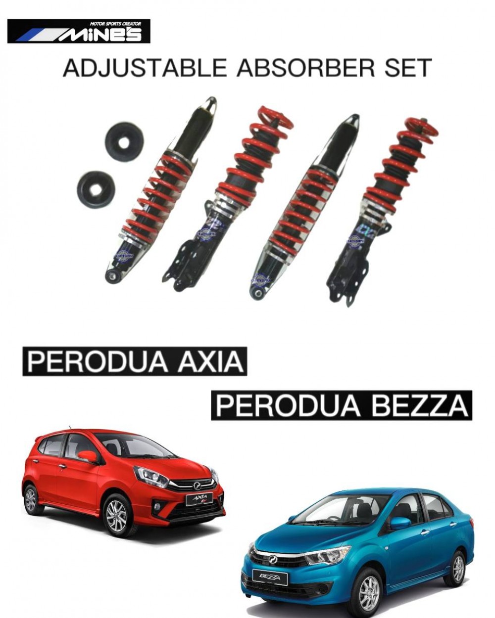 Perodua Axia - Bezza Adjustable Absorber Set - High Low Body Shift - MINES